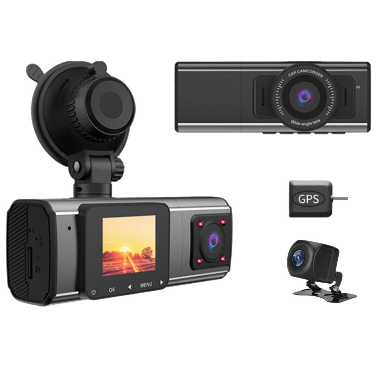 3 Cameras Smart Dash Cam Car DVR - Triple Lens Car Dash Cam with Inside ...