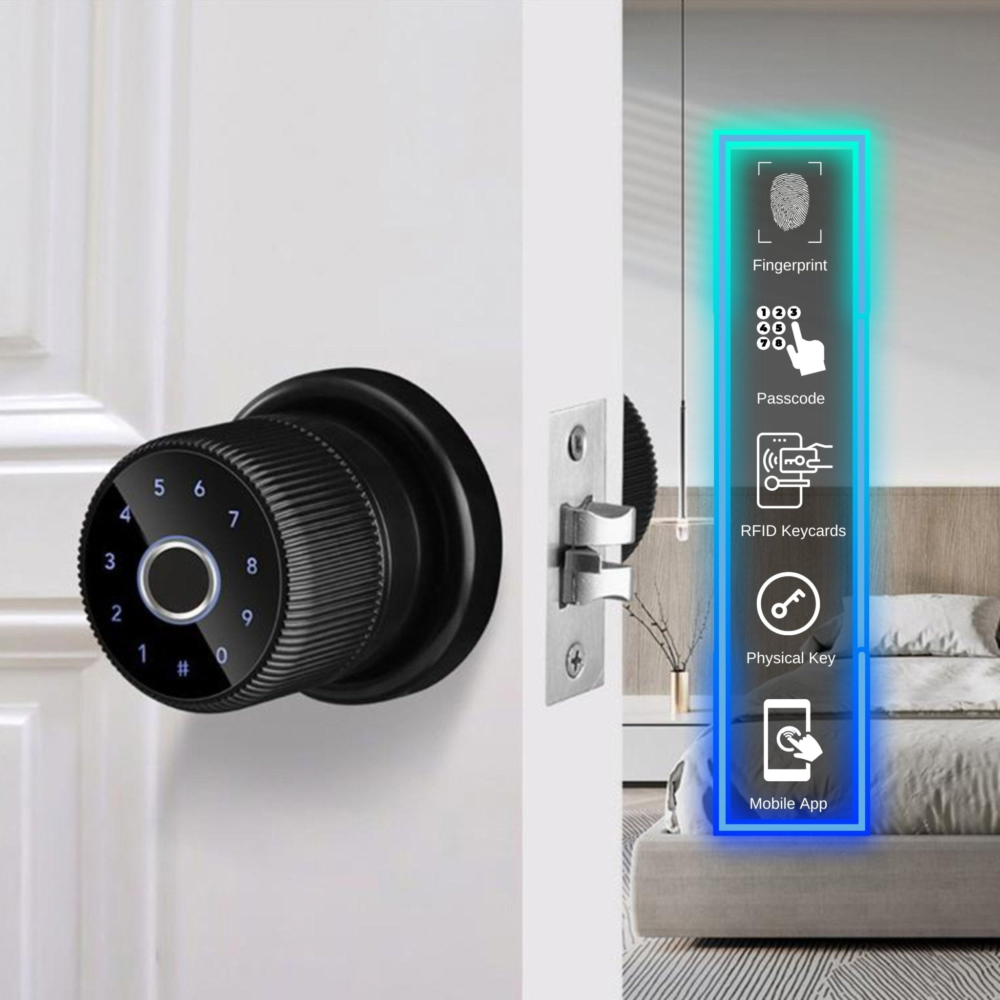 Smart Door Knob Lock - Fingerprint Smart Door Knob & Bedroom Door Knob ...